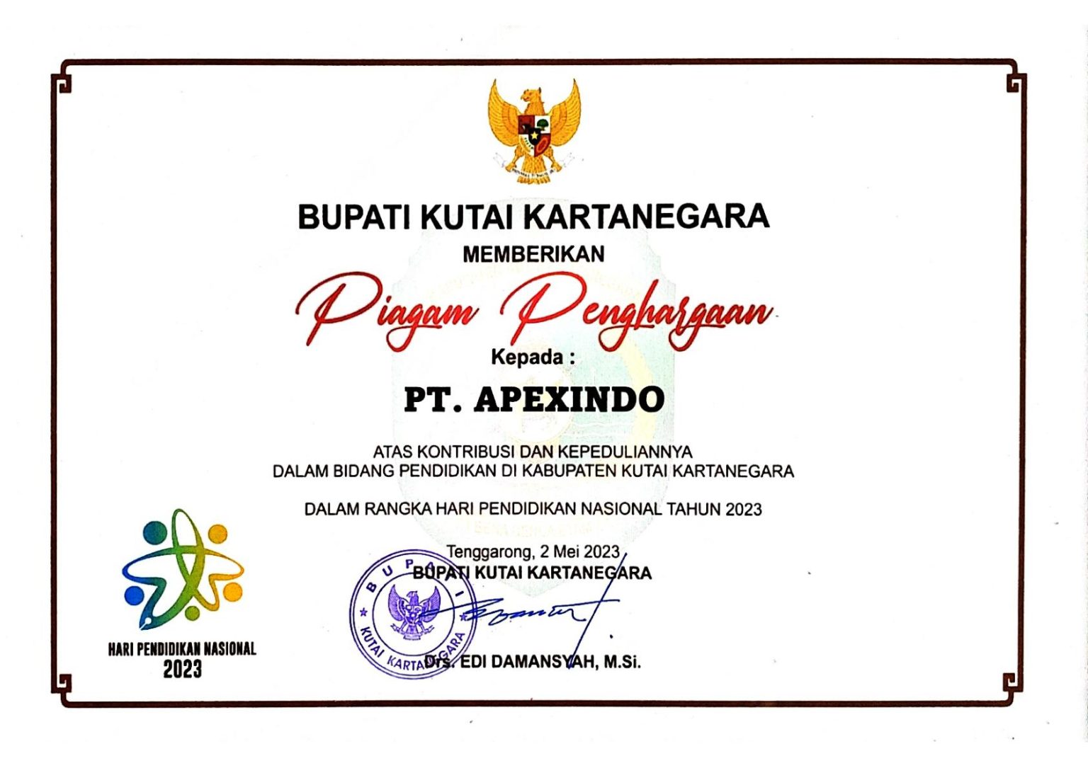 Apexindo Received Appreciation for Educational Development From The ...